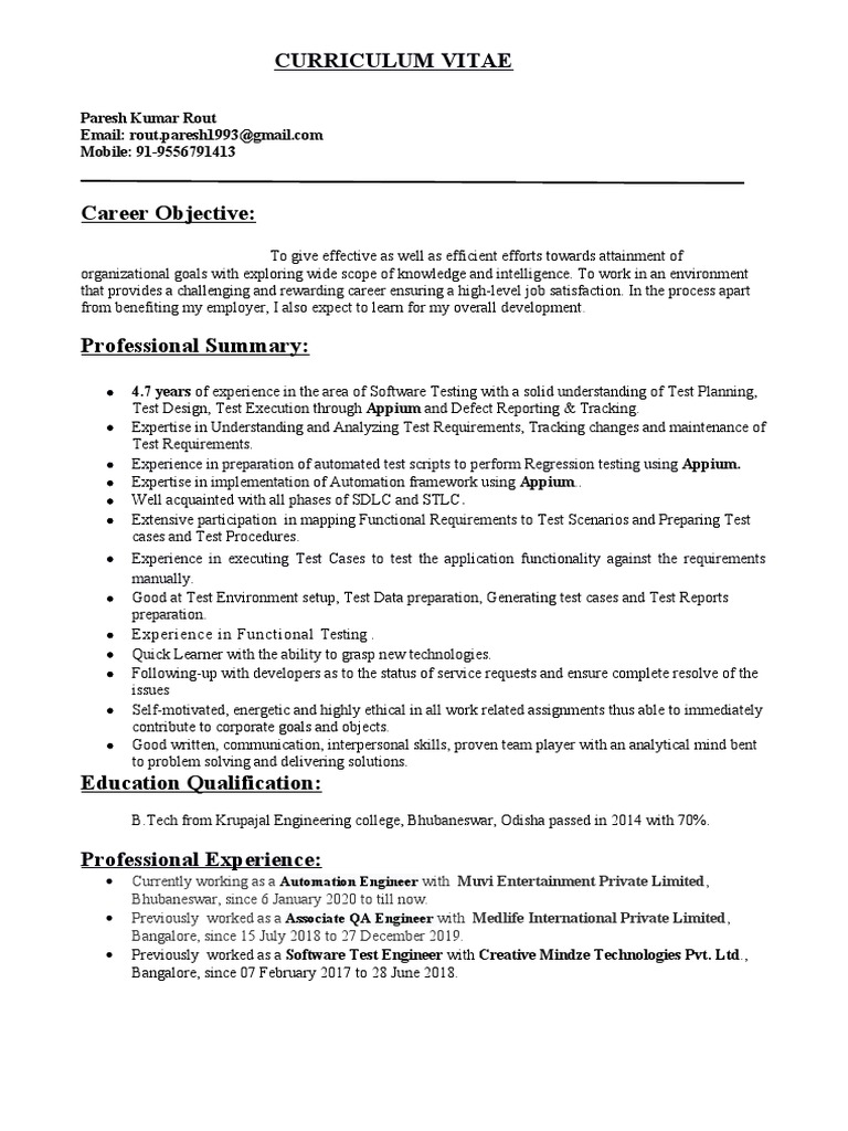 Career Objective:: Curriculum Vitae | PDF | Software Testing | Web ...