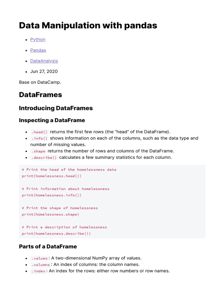 Data Manipulation With Pandas - Yulei's Sandbox | PDF | Array Data ...