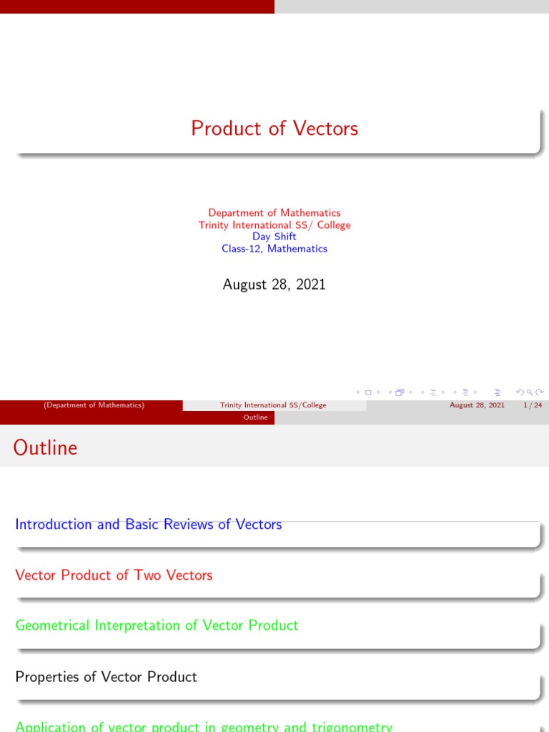 Vector Product Class 12 | PDF | Euclidean Vector | Quantity