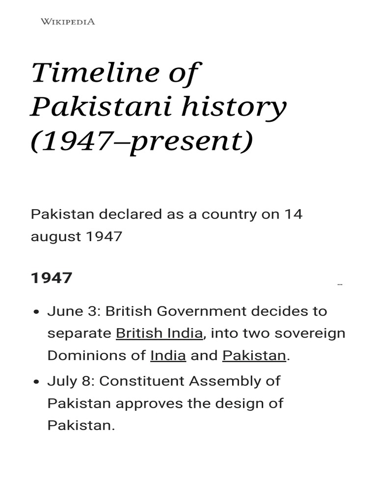 Timeline of Pakistani History (1947-Present) - Wikipedia | PDF | Pervez ...