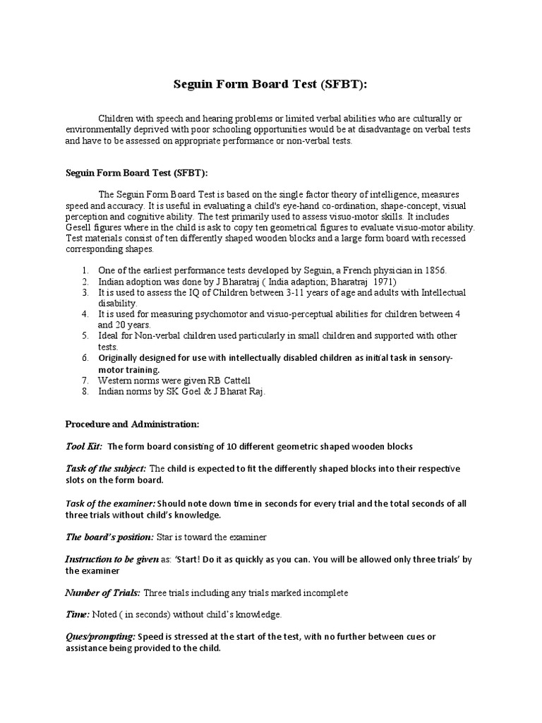 Seguin Form Board Test | PDF | Intelligence Quotient | Intellectual ...