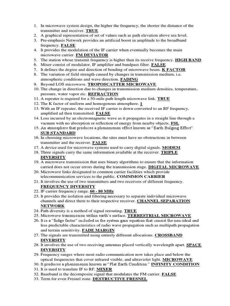 QUIZ 1-ADV. COMMS-Definitions Terms | PDF | Microwave | Radio