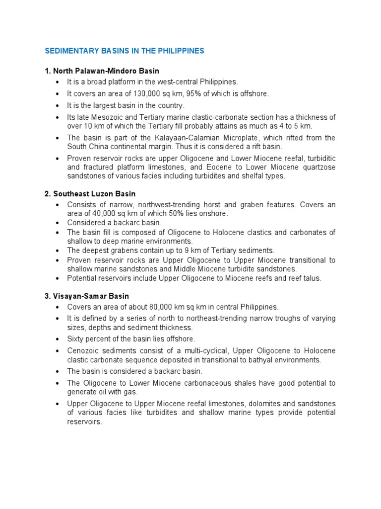Sedimentary Basins in The Philippines | PDF | Sedimentary Rock | Limestone
