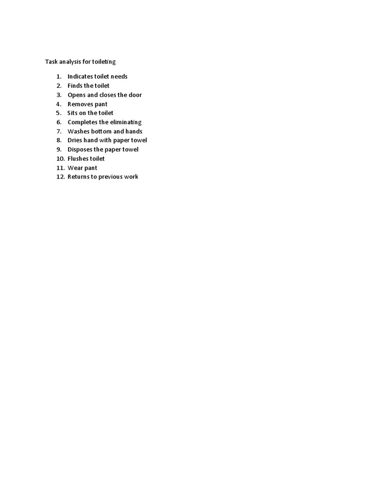 Toilet Training Task Analysis Guide | PDF | Home & Garden