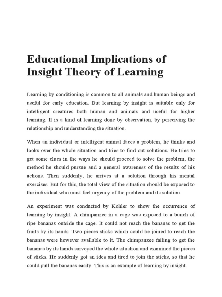 Educational Implications of Insight Theory of Learning | PDF | Learning ...