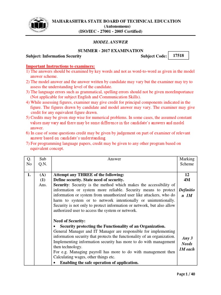 2017 Summer Model Answer Paper | PDF | Security Hacker | Biometrics