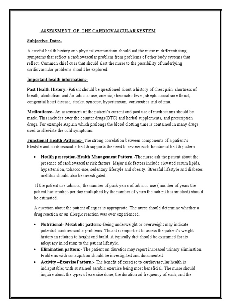 Cardiovascular System Assessment Guide | PDF | Cardiovascular Diseases ...