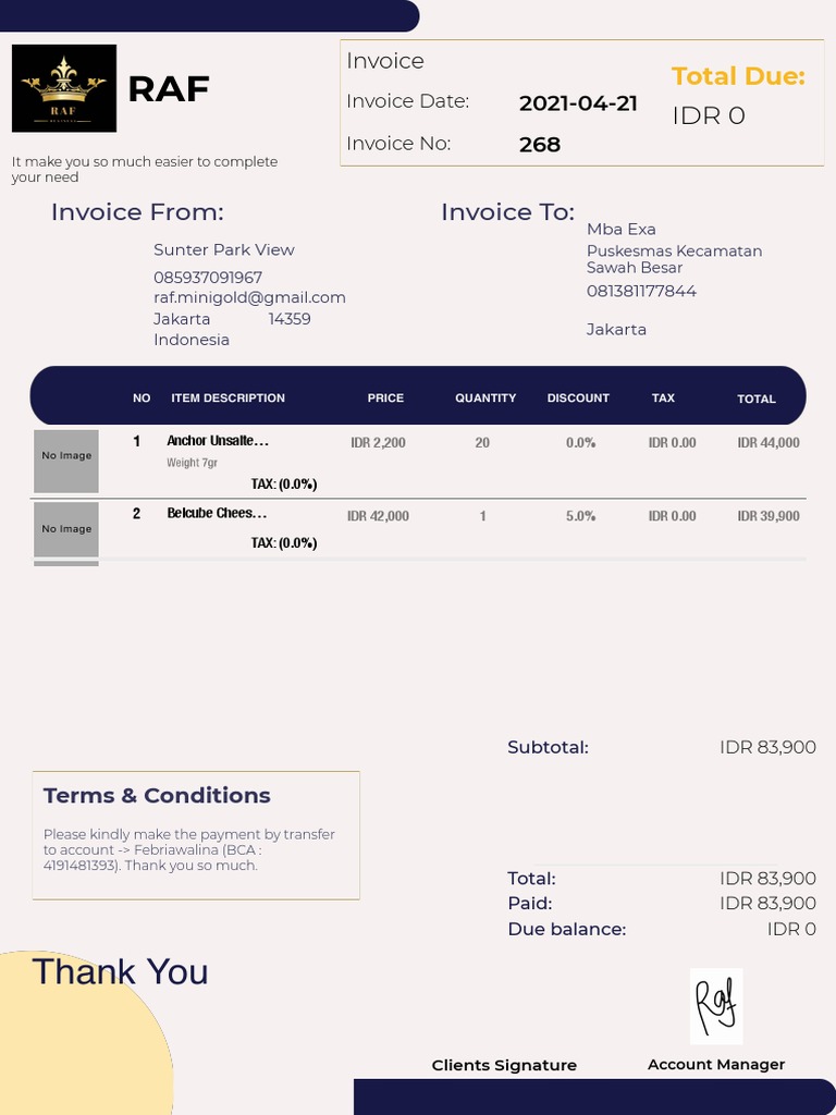 Thank You: Invoice From: Invoice To | PDF