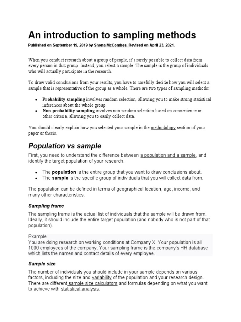 An Introduction To Sampling Methods: Population Vs Sample | PDF ...