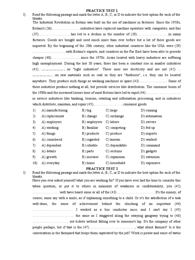 Bai Tap Guided Cloze Test On Thi THPT | PDF