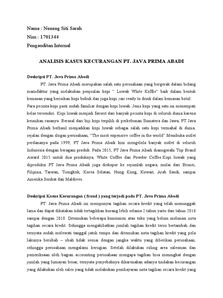 Analisis Kasus Kecurangan Pt. Java Prima Abadi | PDF