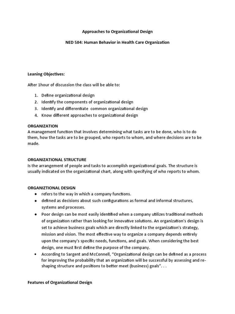 Approaches to Organizational Design | PDF | Organizational Structure | Goal