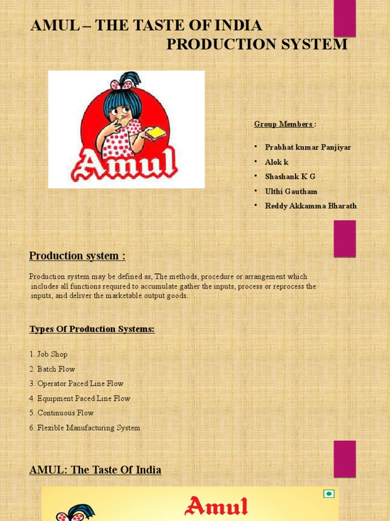 Amul - The Taste of India Production System: Group Members | PDF