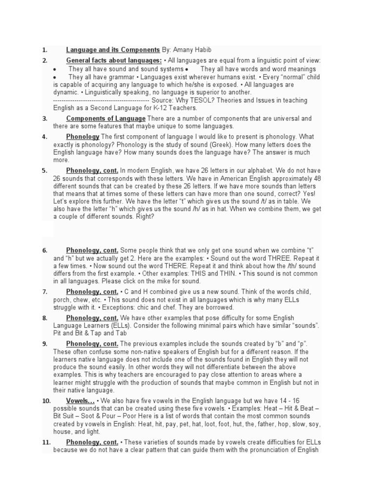 Language Components & Phonology | PDF | Morphology (Linguistics) | Word