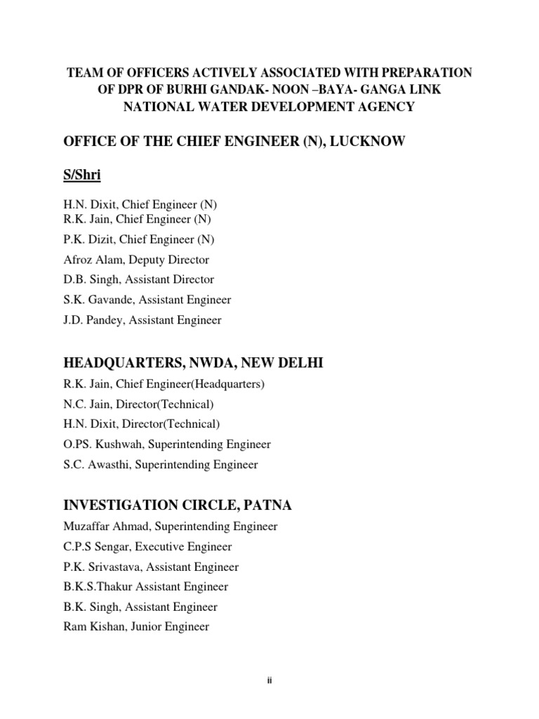 Office of The Chief Engineer (N), Lucknow S/Shri: National Water ...
