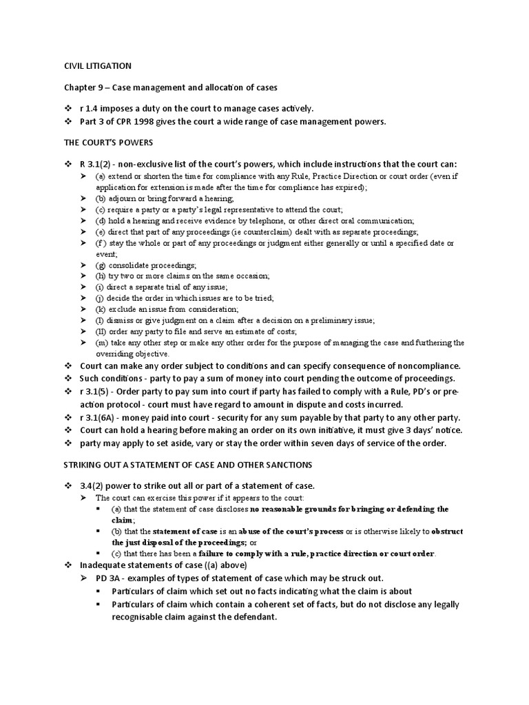 9 Case Management and Allocation of Cases | PDF | Costs In English Law ...