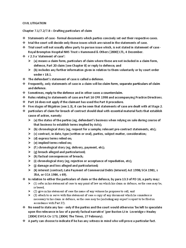 7 Drafting Particulars of Claim | PDF | Business Law | Public Law