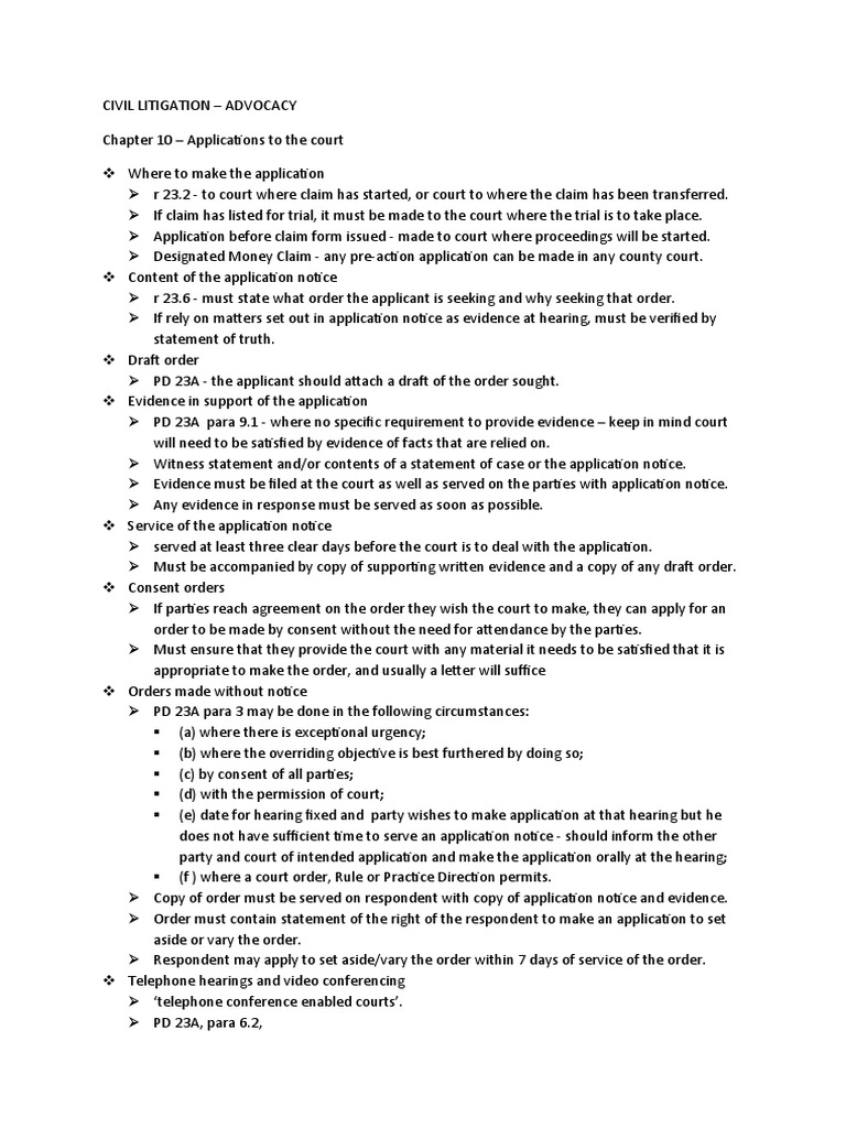 Court Applications in Civil Litigation | PDF | Costs In English Law ...