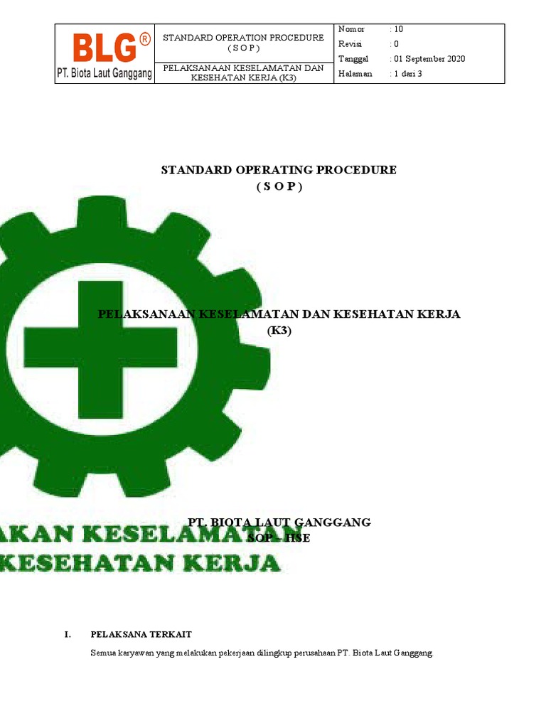 SOP K3 PT Biota Laut Ganggang | PDF