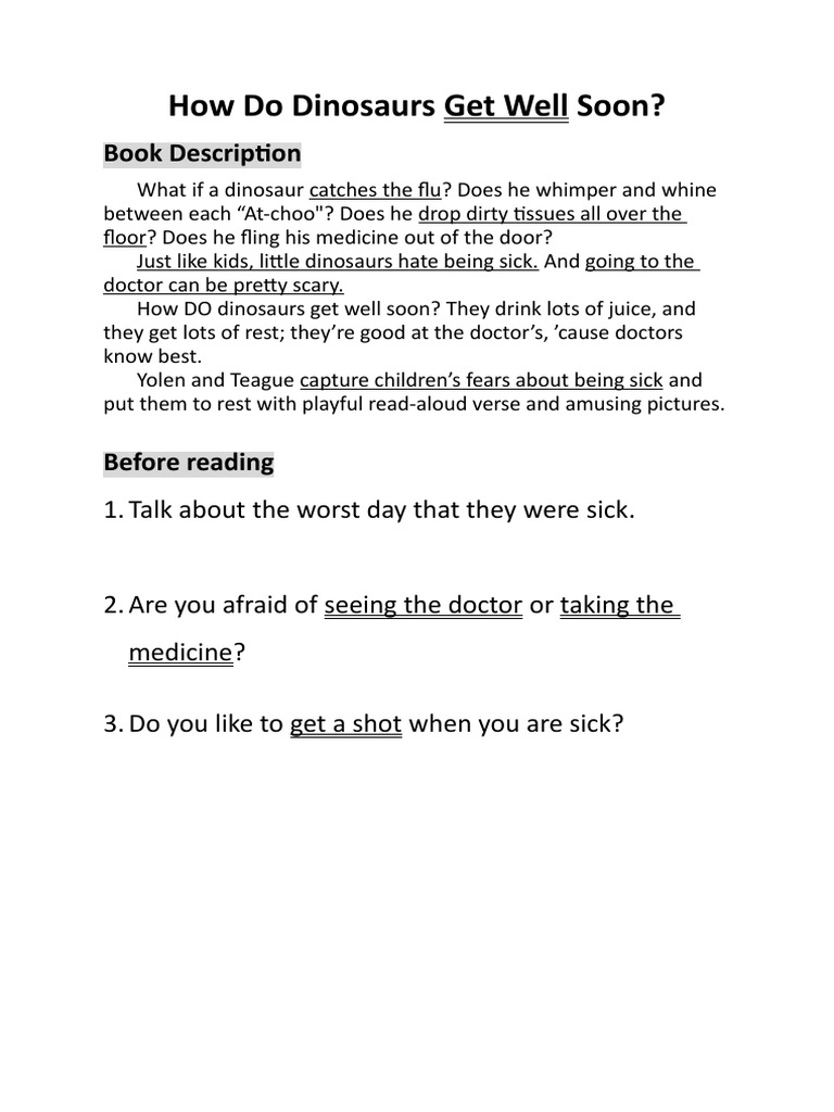 學習單-How Do Dinosaurs Get Well Soon-現在簡單式 | PDF