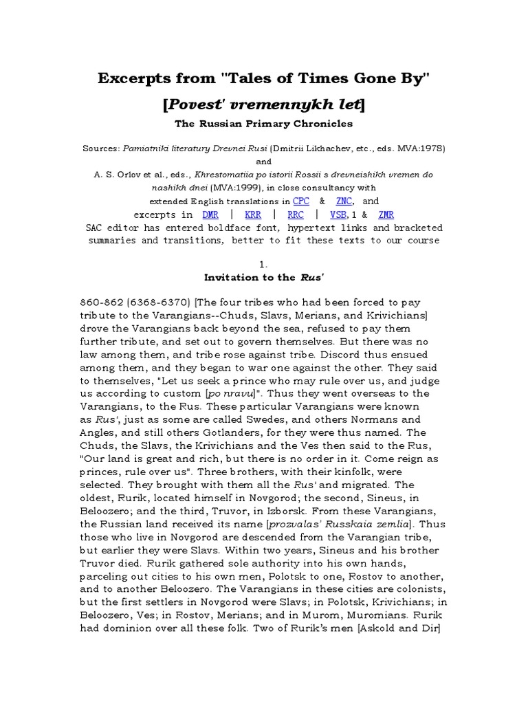 The Russian Primary Chronicles | PDF | Slavs | Byzantine Empire