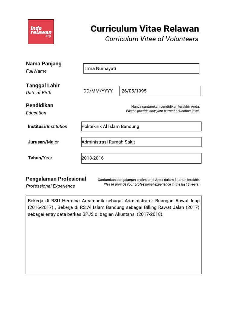 CV Irma Nurhayati | PDF | Karier & Perkembangan