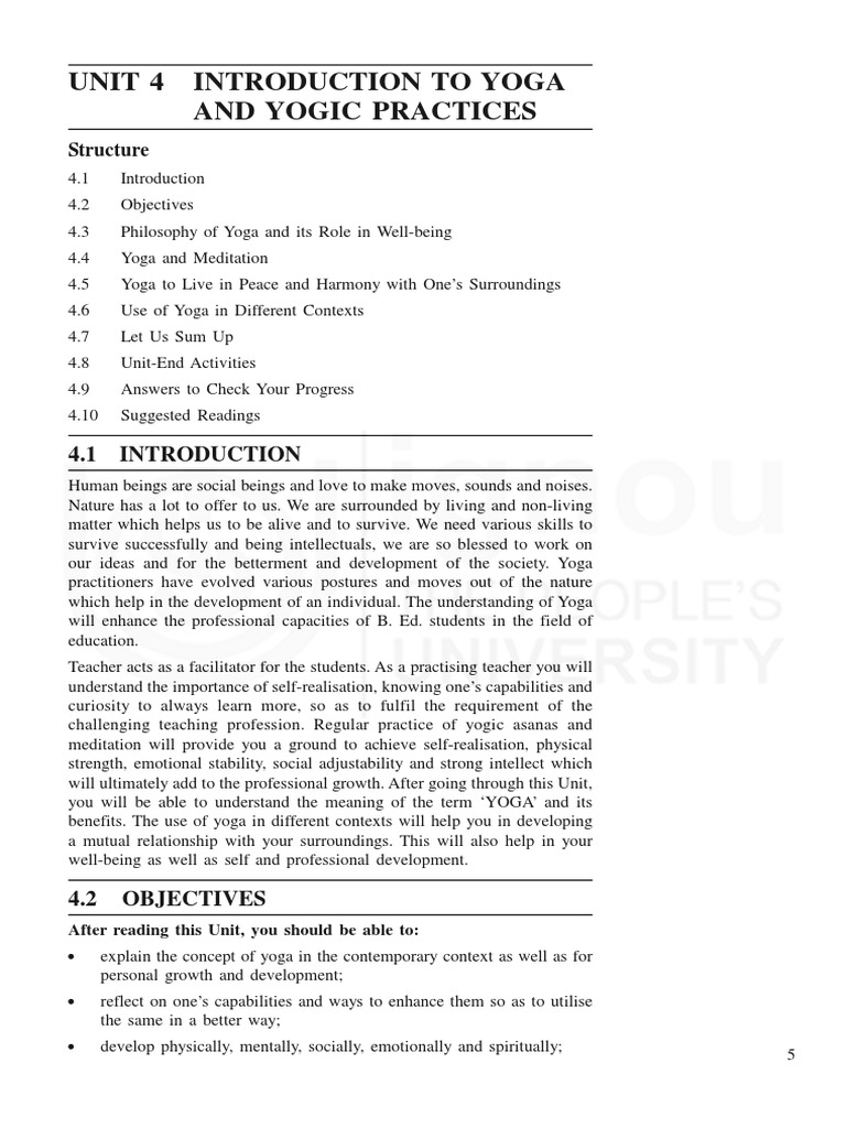 Introduction To Yoga and Yogic Practices Ignou | PDF | Yoga | Body Mass ...