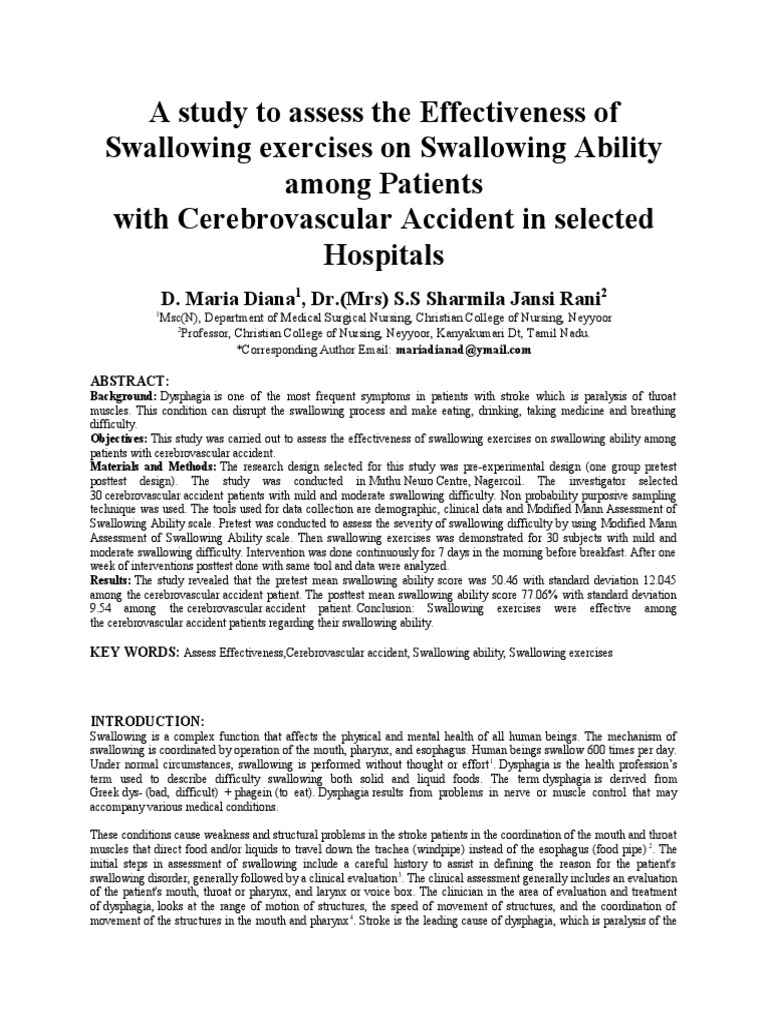 A Study To Assess The Effectiveness of Swallowing Exercises On ...