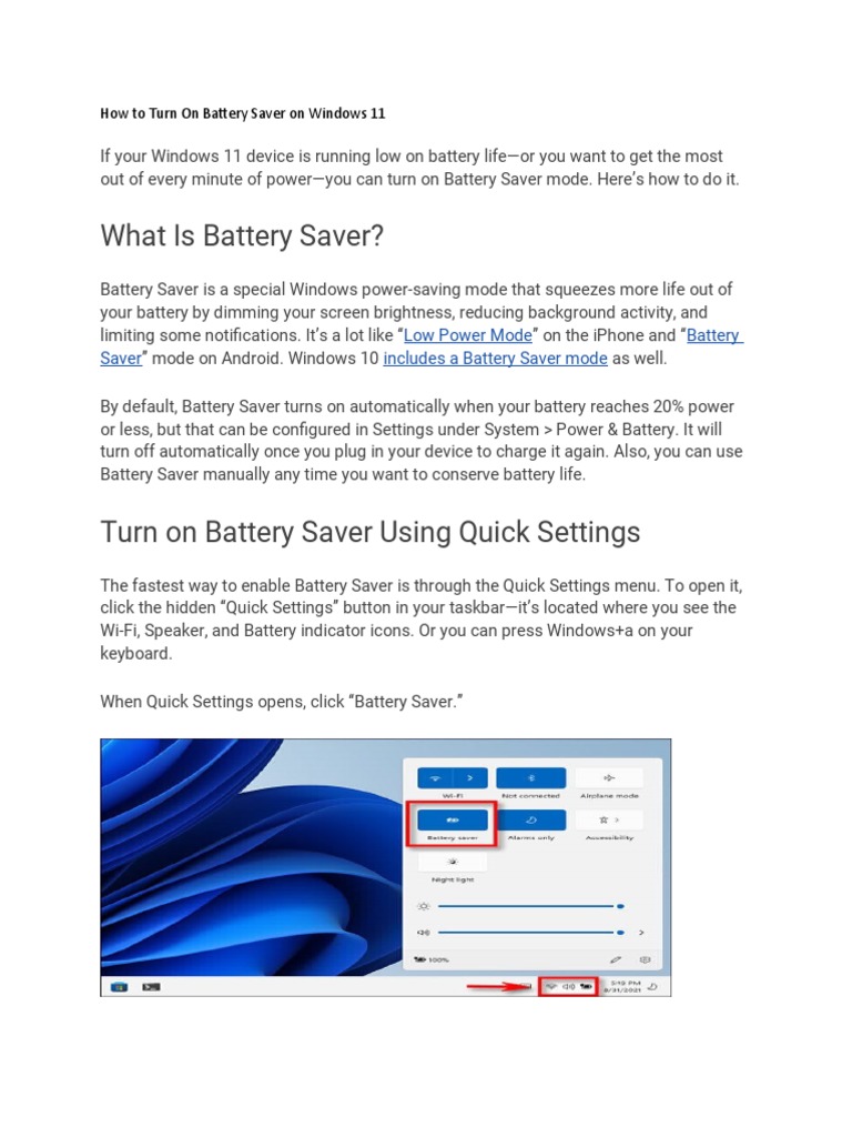 How To Turn On Battery Saver On Windows 11 | PDF | Button (Computing) | Microsoft Windows