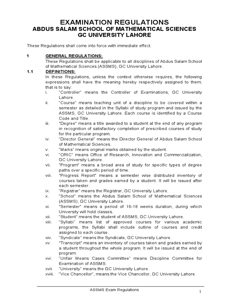 Examination Regulations of Assms | PDF | Thesis | Course Credit