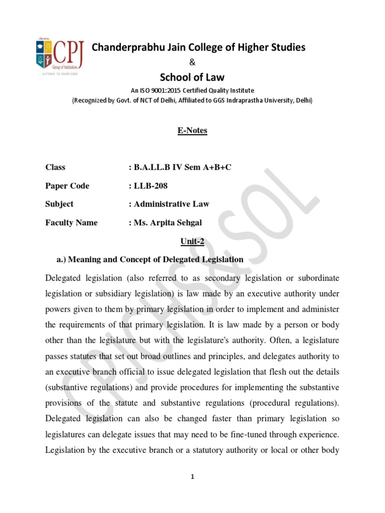 Delegated Legislation in Administrative Law | PDF | Legislation ...