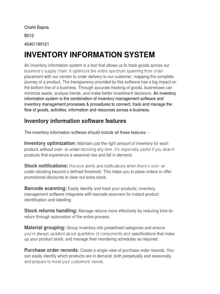 Inventory Information System | PDF | Inventory | Systems Engineering