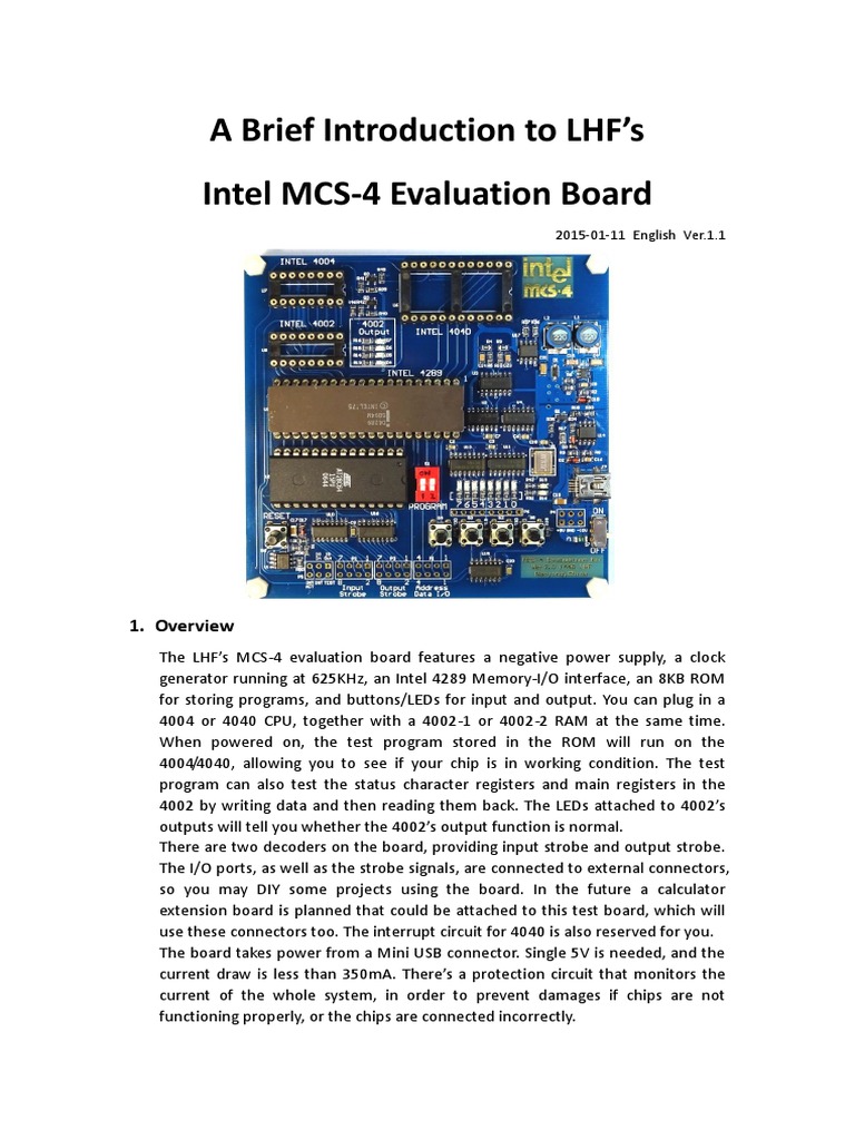 A Brief Introduction To LHF's Intel MCS-4 Evaluation Board: 1. Overview ...