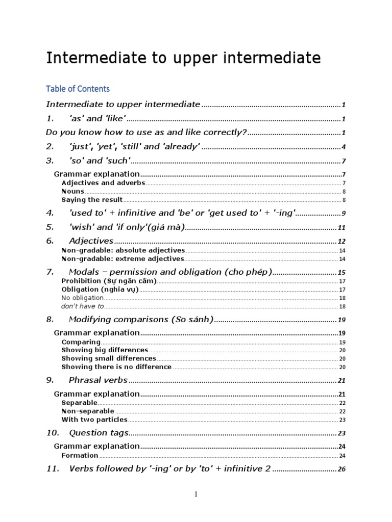 Intermediate grammar points | PDF | Adverb | Verb