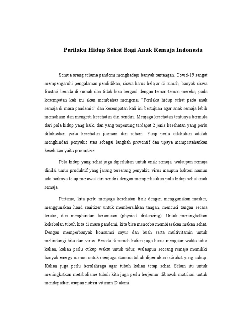 Pola Hidup Sehat Bagi Anak Remaja Indonesia | PDF