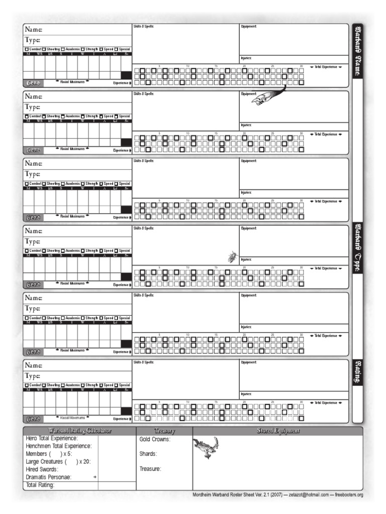 Mordheim Roster v2 (Editable) | PDF | Role Playing Games | Gaming