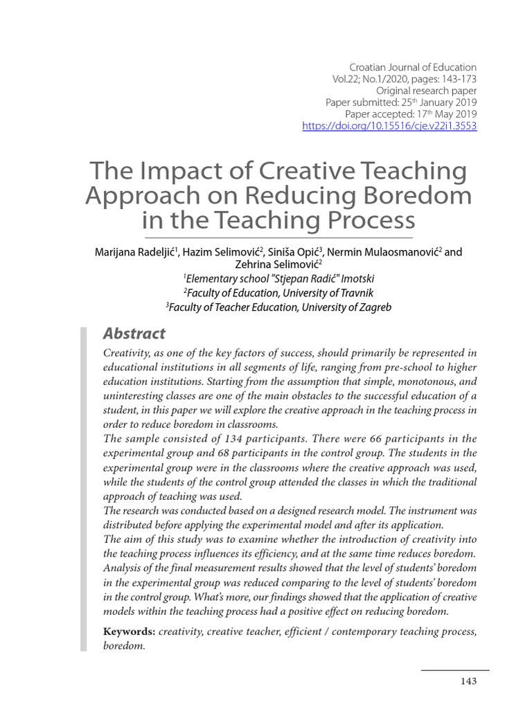 The Impact of Creative Teaching Approach On Reducing Boredom in The ...