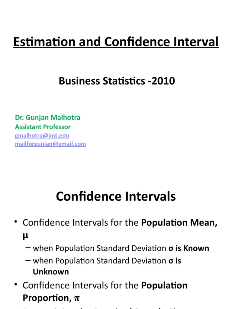 Estimation and Confidence Interval - Session 9 &10 | PDF | Confidence Interval | Sample Size ...