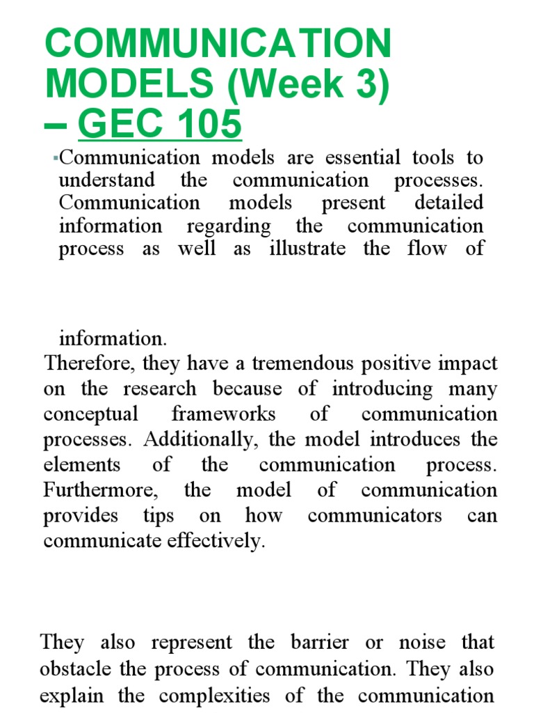 COMMUNICATION MODELS (Week 3) - GEC | PDF | Communication ...