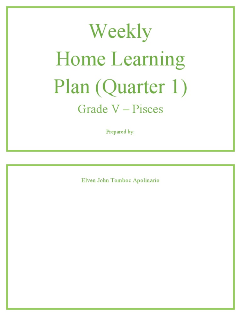 Weekly Home Learning Plan (Quarter 1) : Grade V - Pisces | PDF