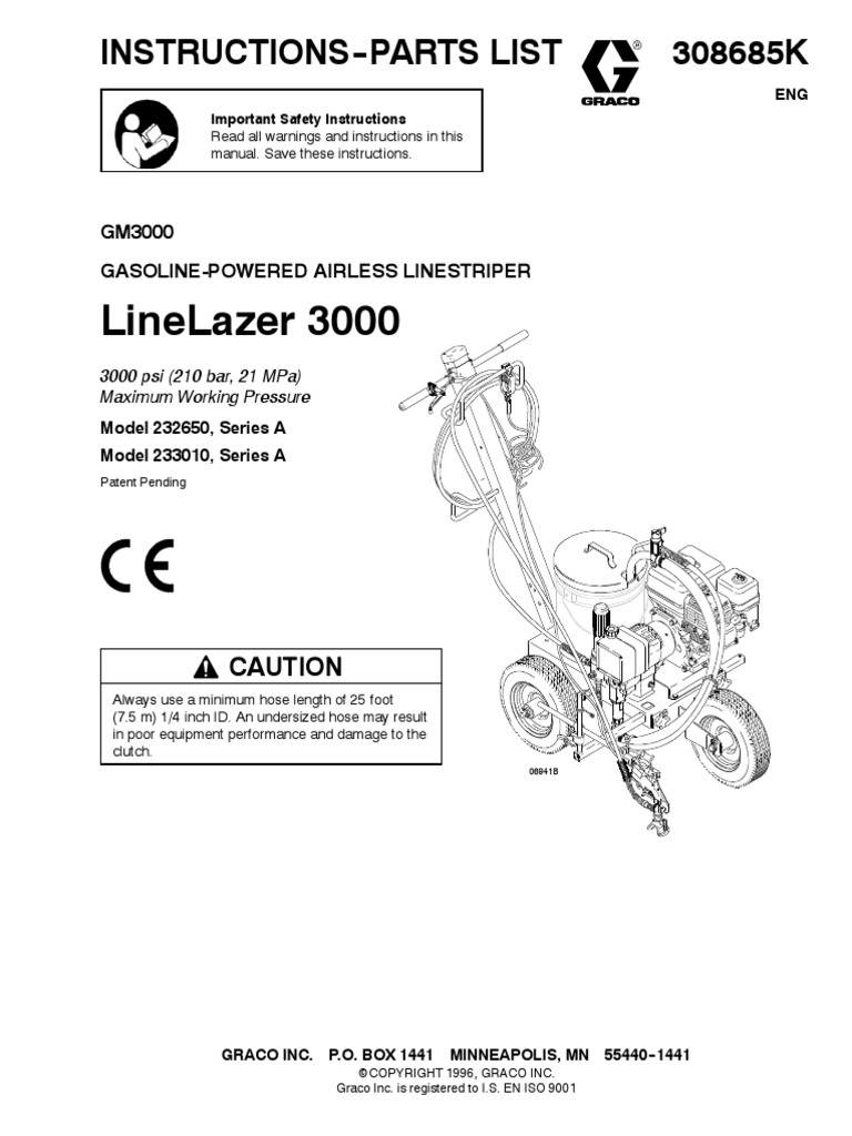 Linelazer 3000: 308685K Instructions - Parts List | PDF | Gasoline | Pump