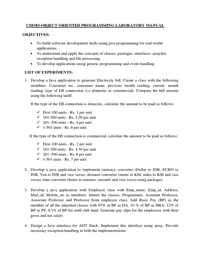 CS8383-Object Oriented Programming Lab | PDF | Class (Computer Programming) | Area