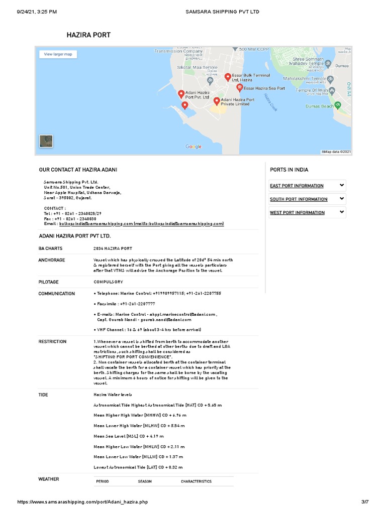 Hazira Port: Our Contact at Hazira Adani Ports in India | PDF | Maritime Pilot | Port