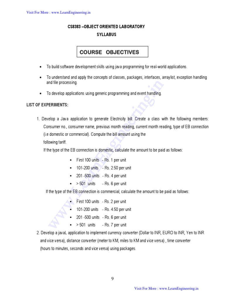 Cs8383 Object Oriented Programming Laboratory Manual By Learnengineering In Pdf Java