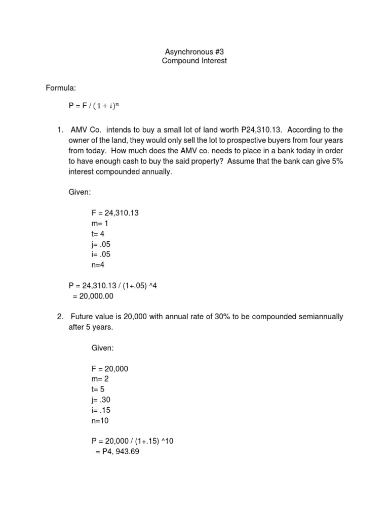 Asynchronous Actiivity 3 - Compound Interest - Answer Key | PDF ...