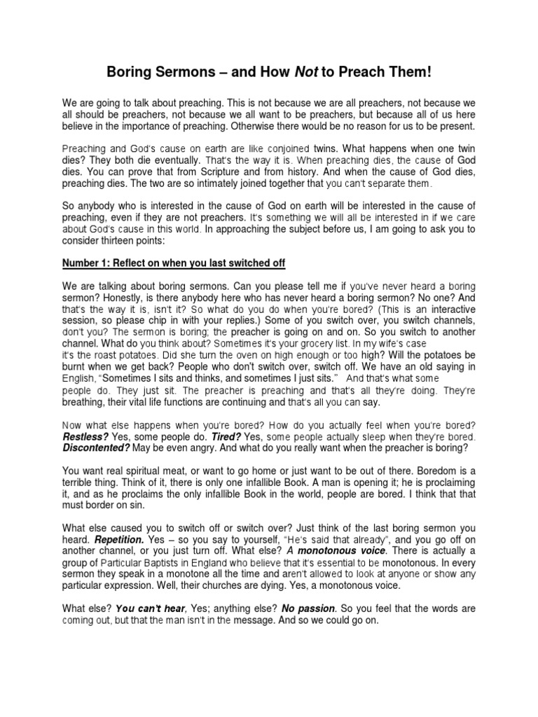 Boring Sermons - and How Not To Preach Them | PDF | Sermon | Expository ...