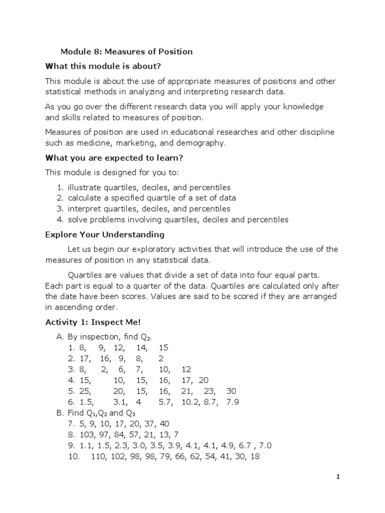 Measures of Position | PDF | Quantile | Mathematics