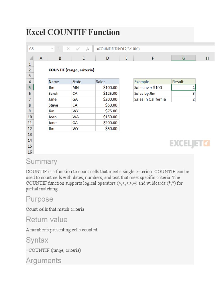 Excel COUNTIF Function | PDF | Microsoft Excel | Information Retrieval
