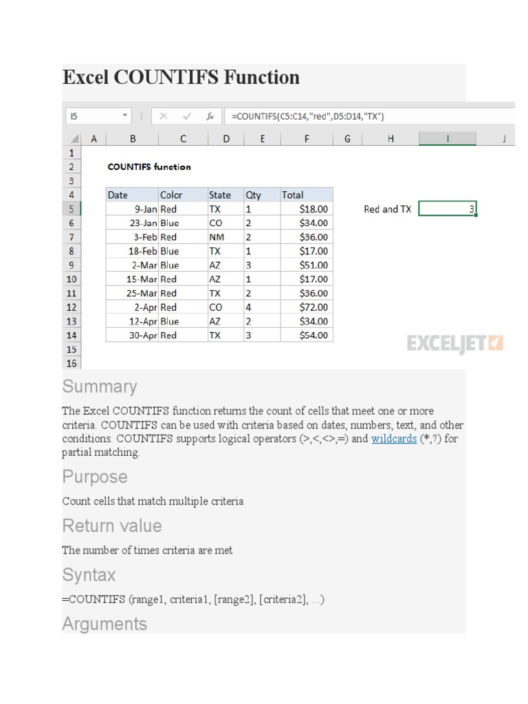Excel Countifs Function Pdf Computer Programming Computing
