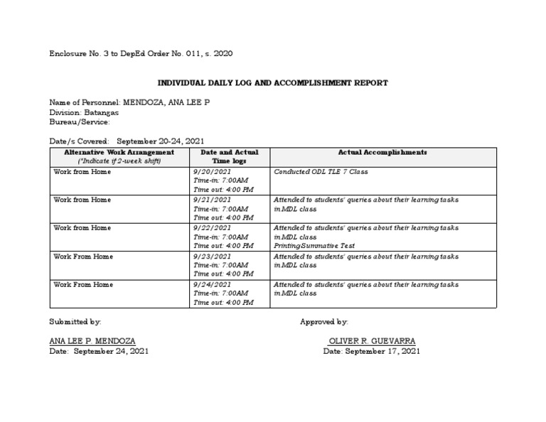 Individual Daily Log and Accomplishment Report | PDF